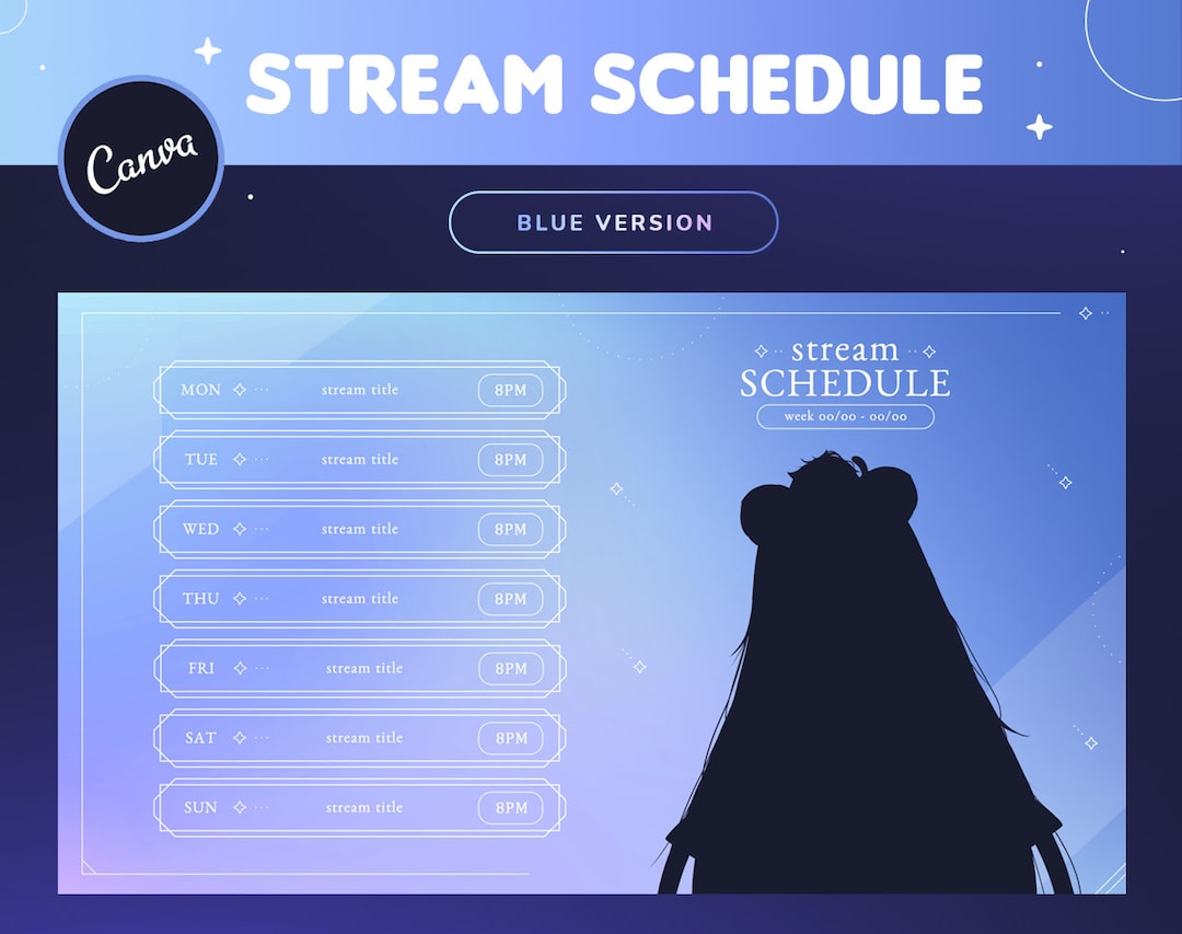 Blue Starry Stream Schedule Template | Minimal Gradient Streamer and ...