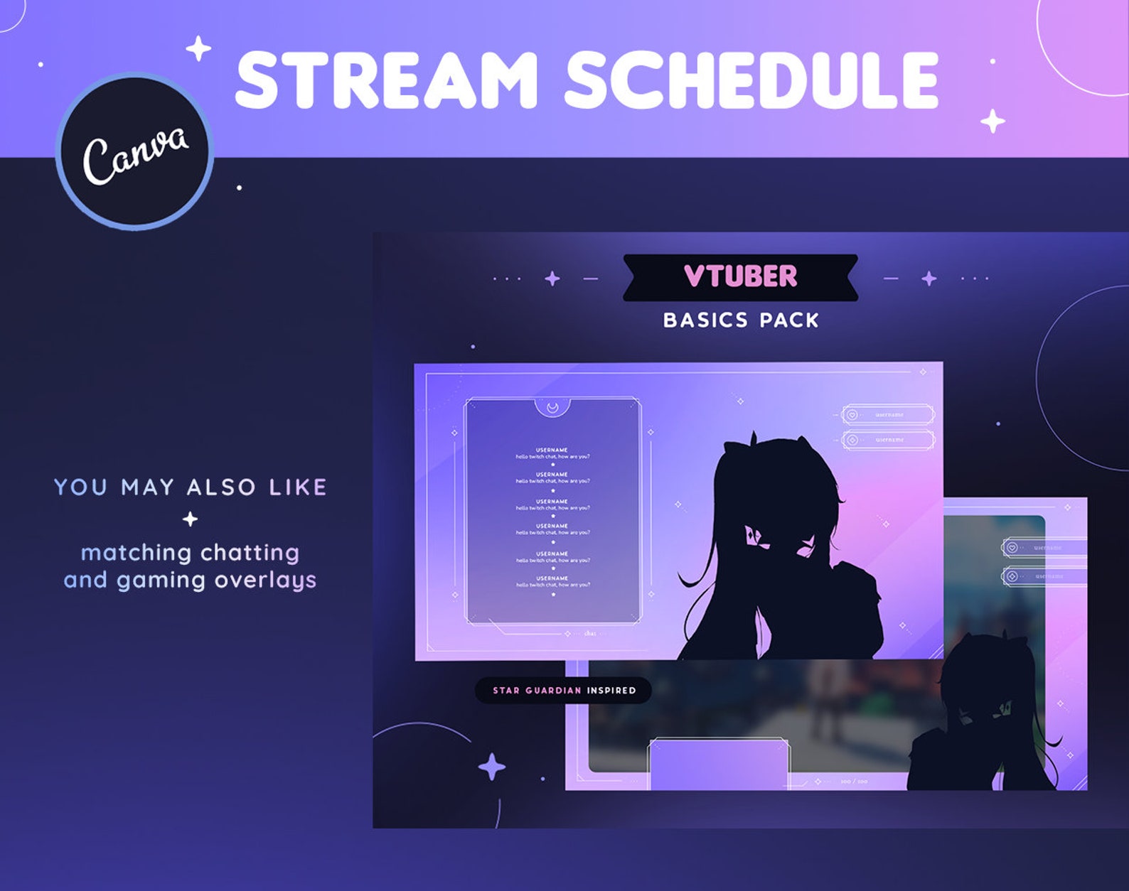 Purple Starry Stream Schedule Template | Minimal Gradient Streamer and ...