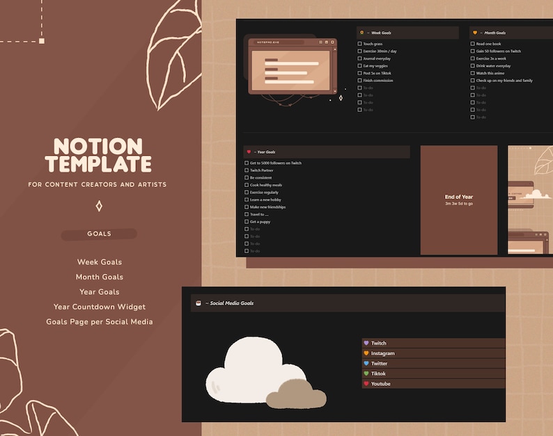 Cozy Notion Template for Content Creators & Artists | Cottagecore Lo-fi ...