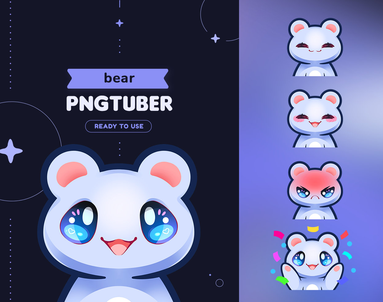 Bear Pngtuber Model | Stream Mascot 5 Expressions & 14 Files for OBS ...