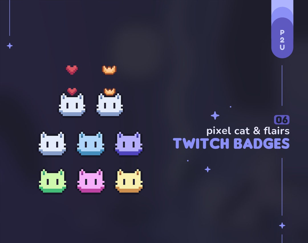 Pixel Cat Twitch Sub & Bits Badges || 6 Cute Kitty Cat 8-bit Loyalty ...