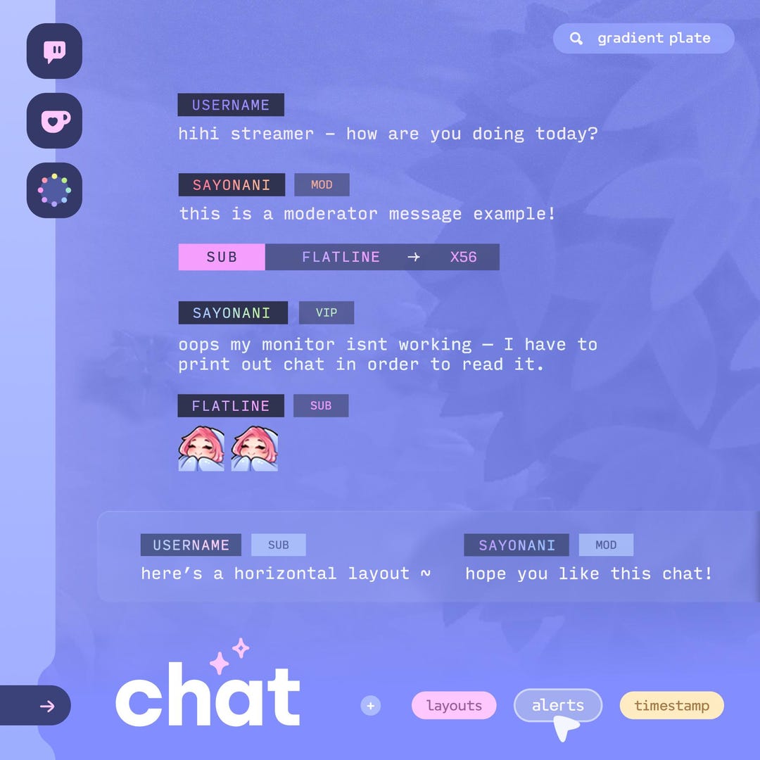 Gradient Plate Chat Widget • Twitch & Ko-fi Alerts • Vertical or ...