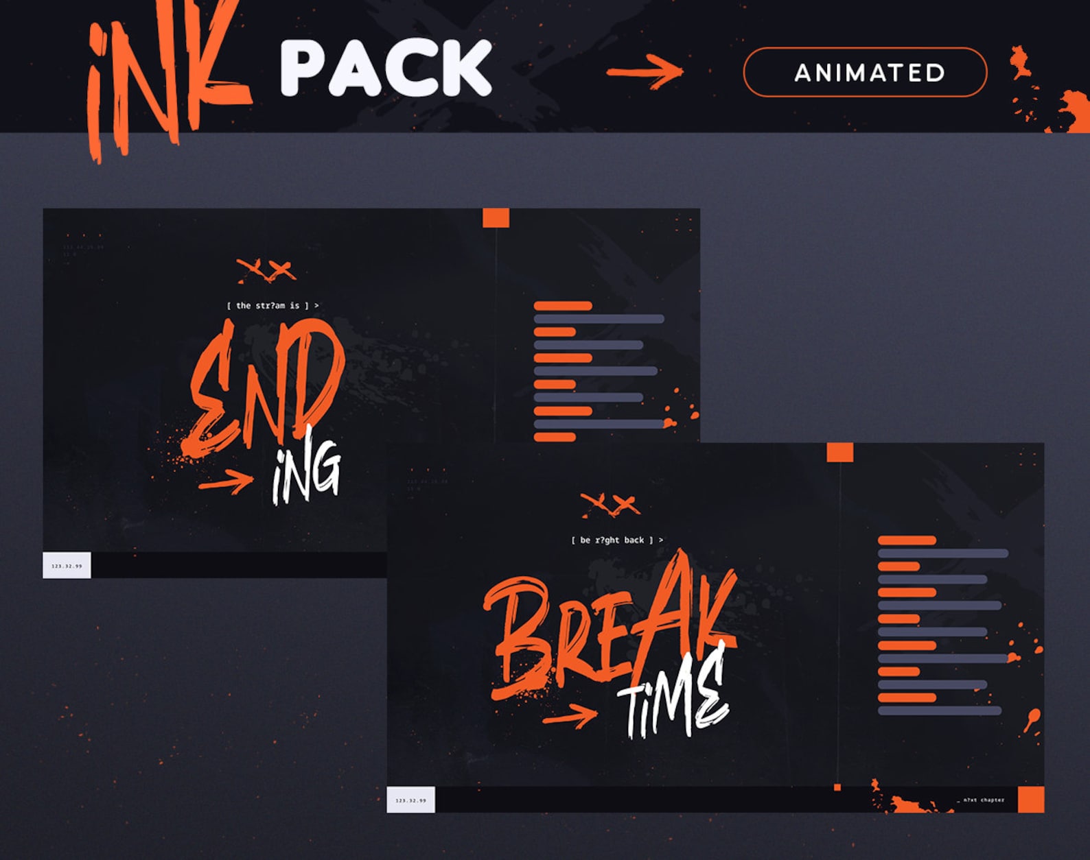 Animated Orange Ink Twitch Pack Grunge Ink Brush Streamer Package ...
