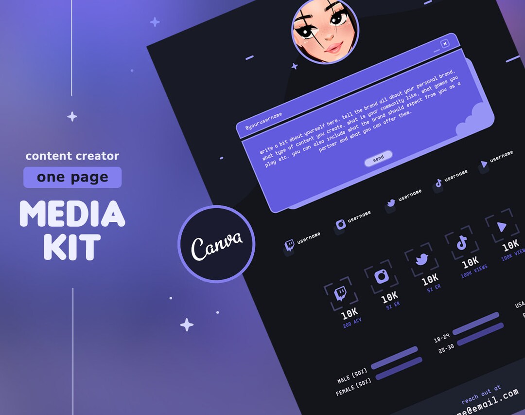 Media Kit Template for Content Creators | 1 Page Purple Cute Retro ...