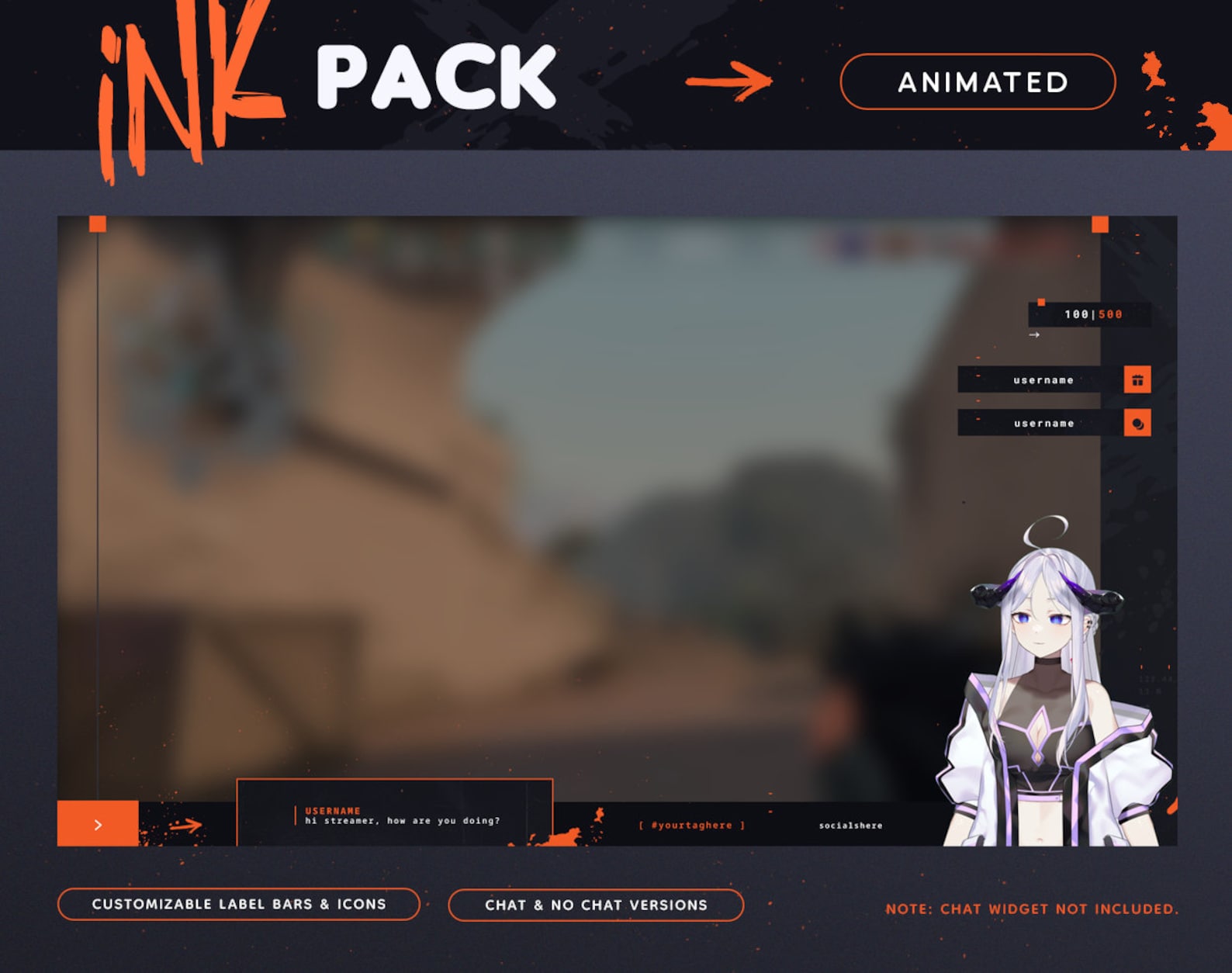 Animated Orange Ink Twitch Pack Grunge Ink Brush Streamer Package ...
