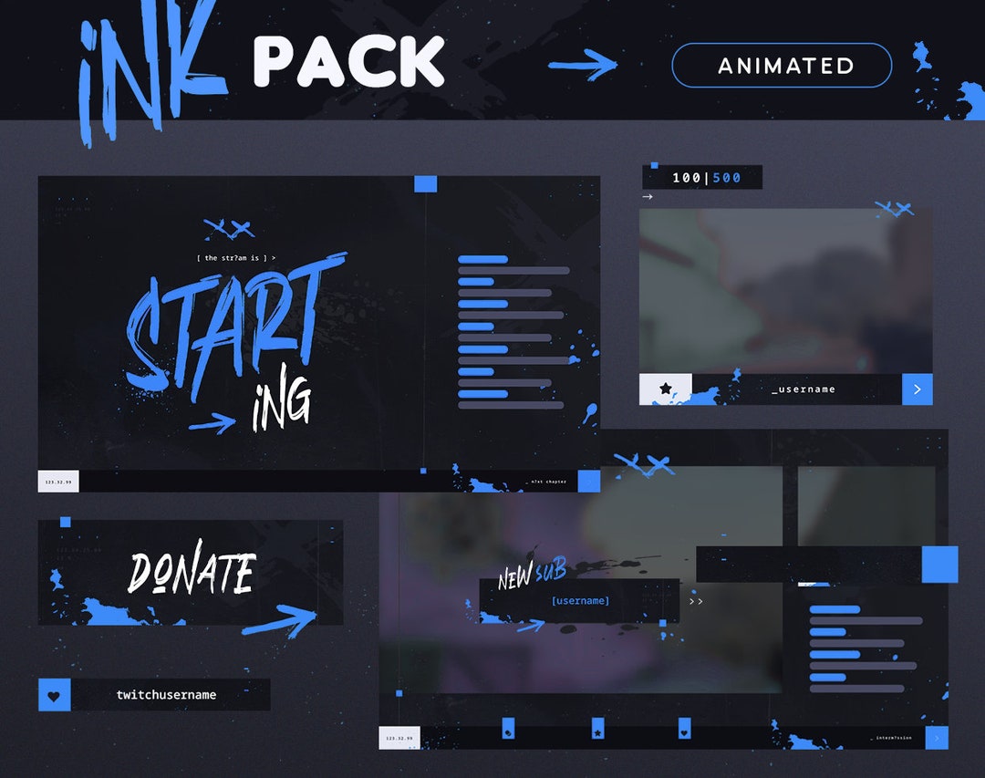 Animated Blue Ink Twitch Pack | Grunge Ink Brush Streamer Package ...