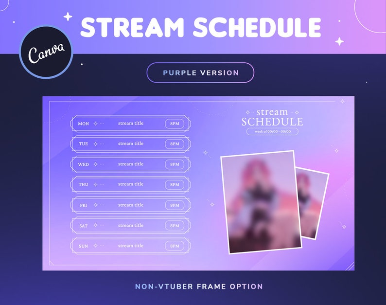 Purple Starry Stream Schedule Template | Minimal Gradient Streamer and ...