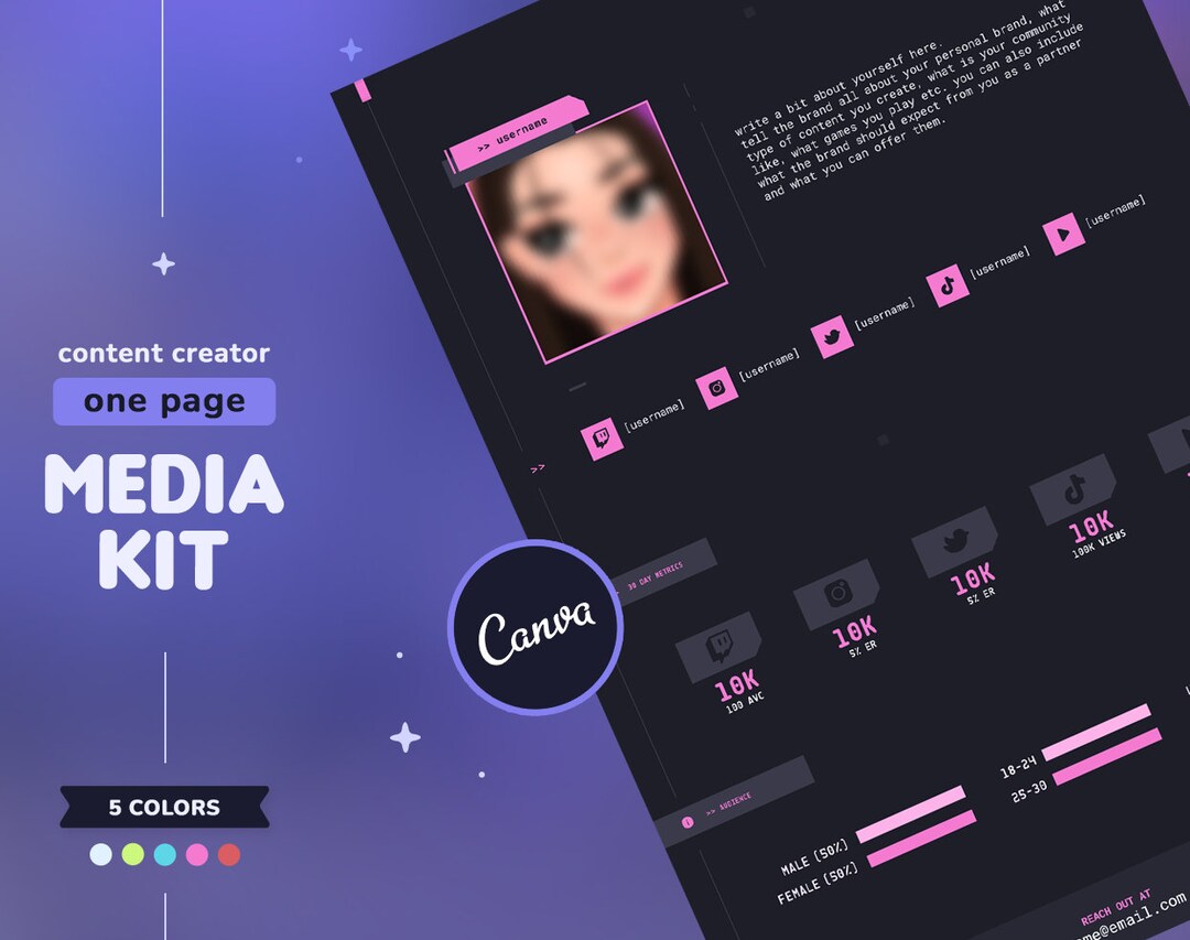 Media Kit Template for Content Creators | 1 Page 5 Colors Minimal ...