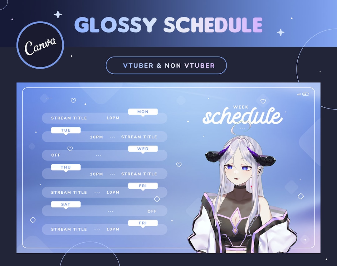 Glossy Stream Schedule Template | Minimal Clean Streamer and Vtuber ...