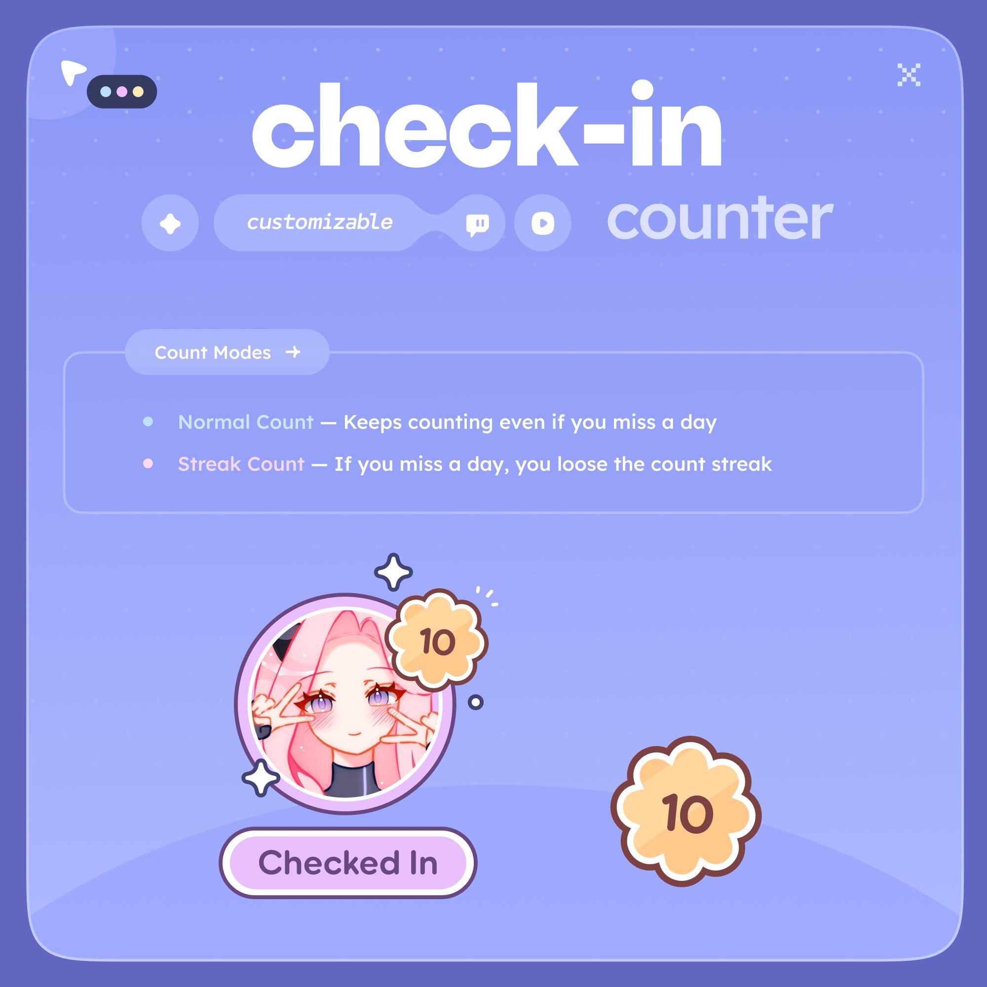 Check-in Counter Widget Channel Reward, Command or Keyword | Twitch and ...