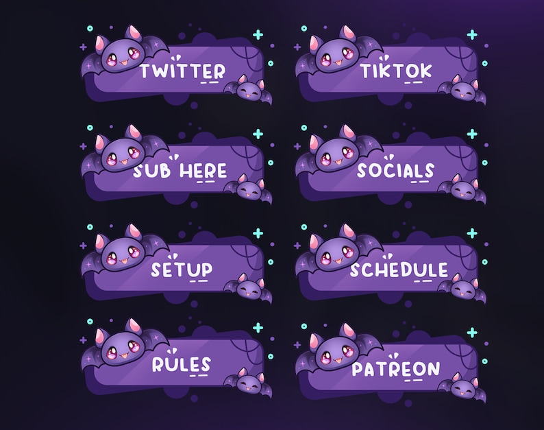 20 Bat Halloween Twitch Panels for Streamers Cute Purple - Etsy