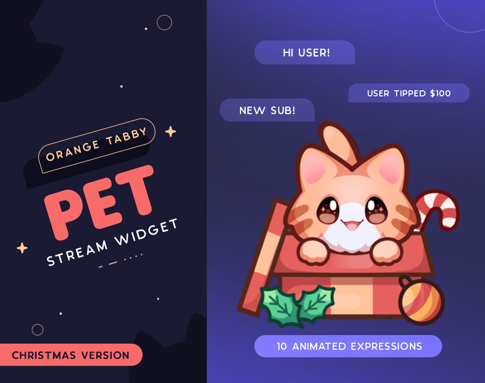 Xmas Orange Tabby Cat Stream Pet Christmas Gift Animated - Etsy