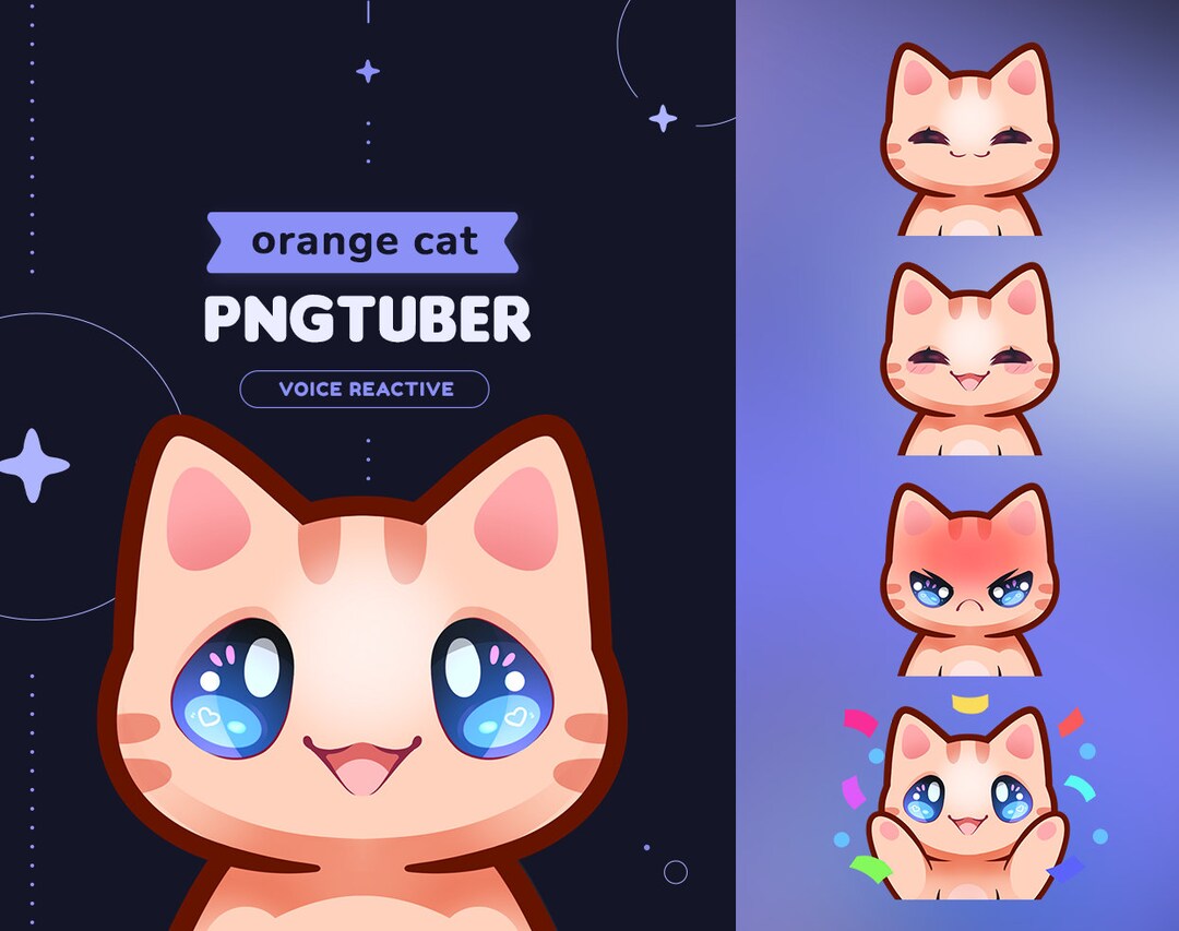Orange Cat Pngtuber Model | Stream Mascot 5 Expressions & 14 Files for ...
