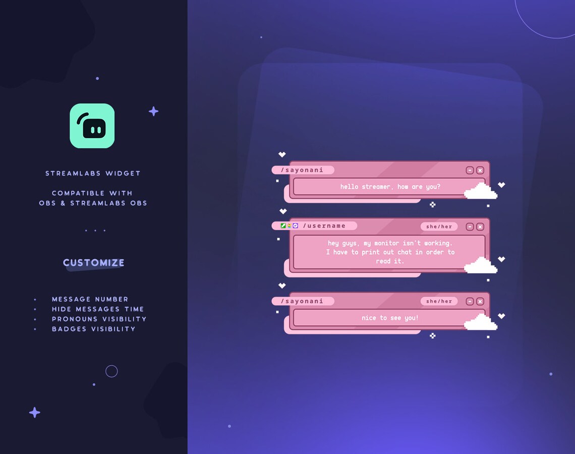Pink Browser Twitch Chat Widget Animated Custom Cute Retro - Etsy