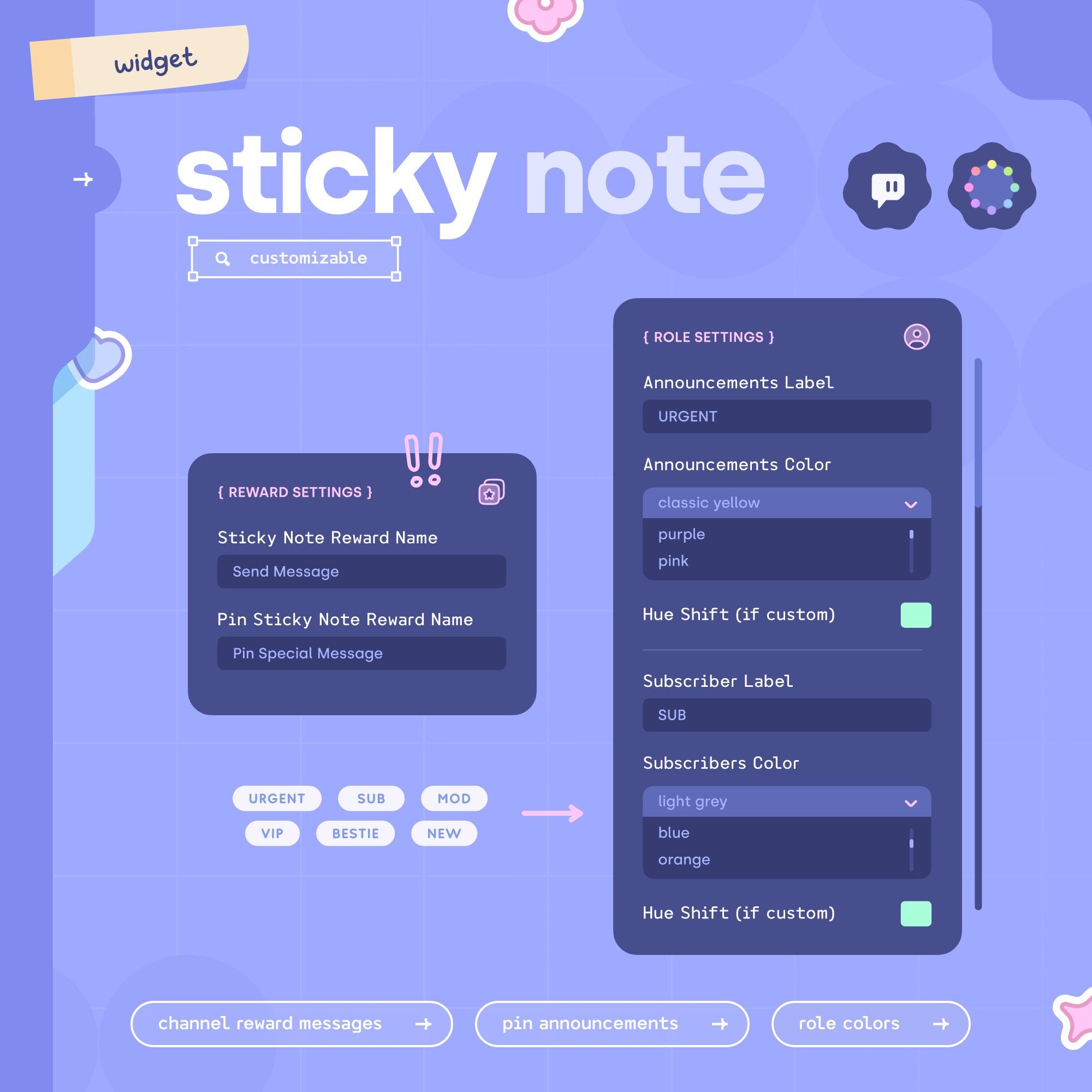 Sticky Note Widget Chat Messages & Announcements • Channel Rewards ...