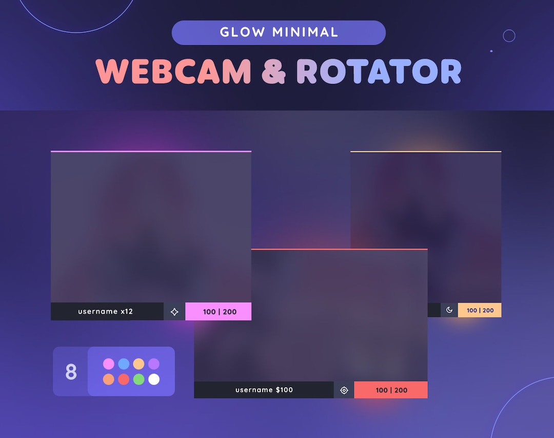 Minimal Webcam & Event Rotator Widget | 8 Color Glow Simple Grey Webcam ...