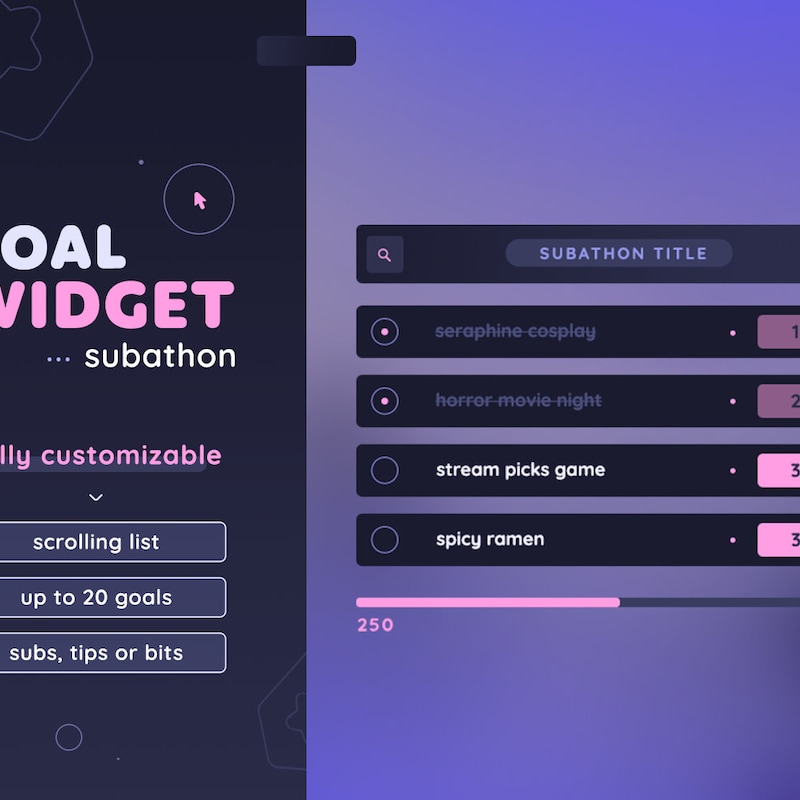 Goal Widget List - Etsy