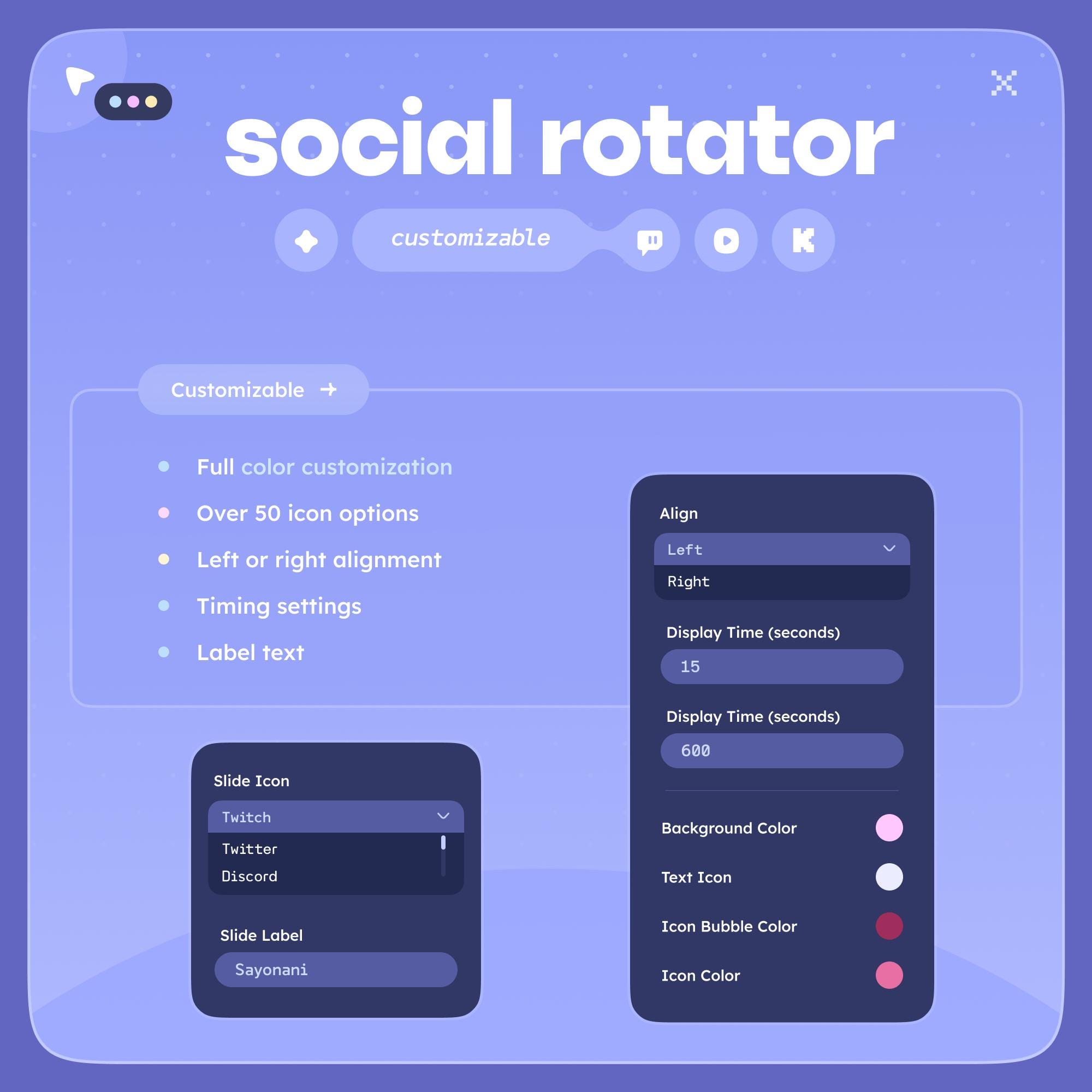Social Media Rotator Widget (15) Slides and (45)+ Icons • Customizable ...