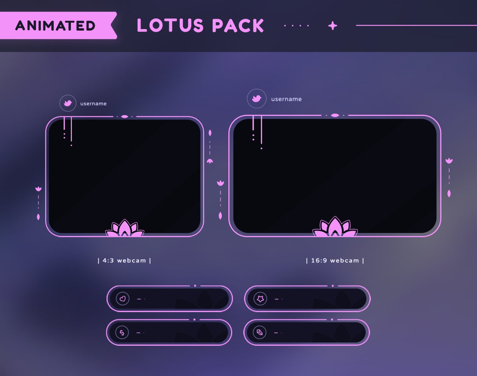 Lotus Animated Twitch Pack | Pink Lotus Flower Streamer Package ...