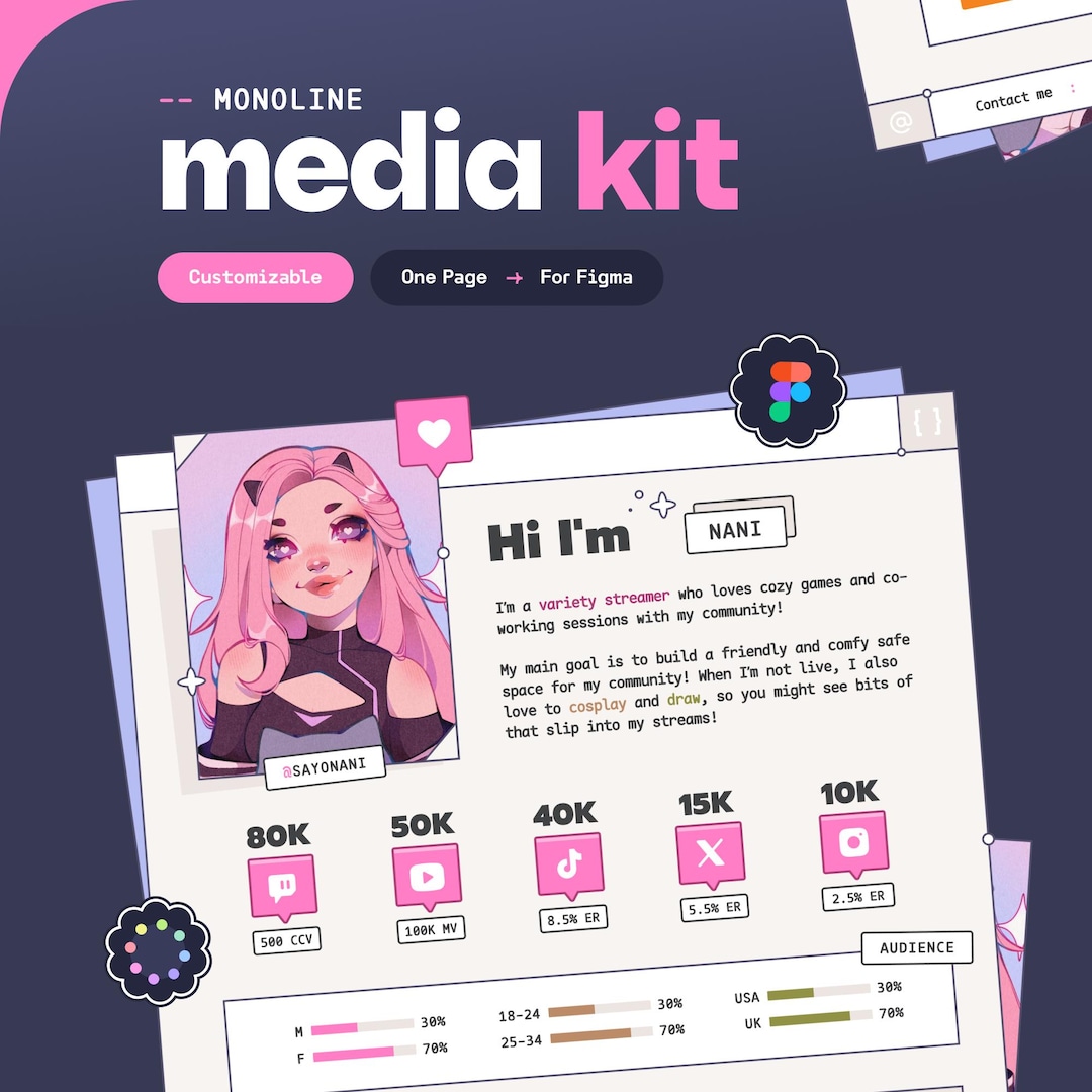Monoline Media Kit One-page Sheet for Content Creators, Streamers ...