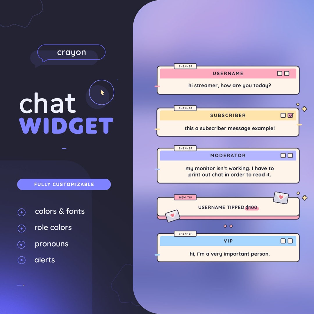 Crayon Chat Widget With Alerts — Cute Fully Customizable Custom Chat ...