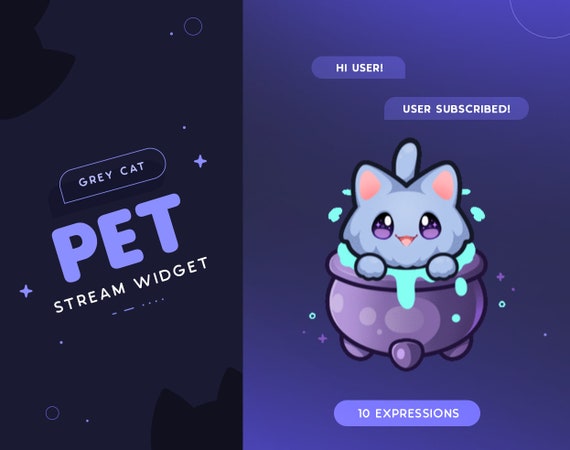 Grey Cat Stream Pet Halloween Animated Cat Mascot Widget for - Etsy