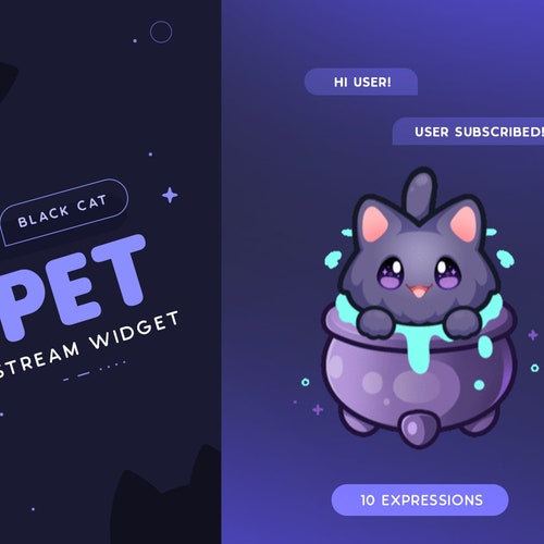 Black Cat Stream Pet Halloween Animated Cat Mascot Widget - Etsy