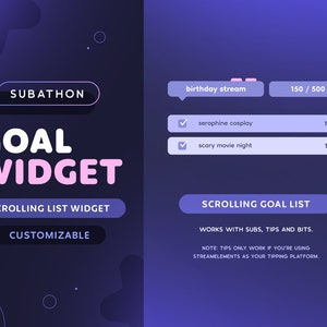 Goal Widget — Scrolling Subathon Goal List | Cute Minimal Customizable ...