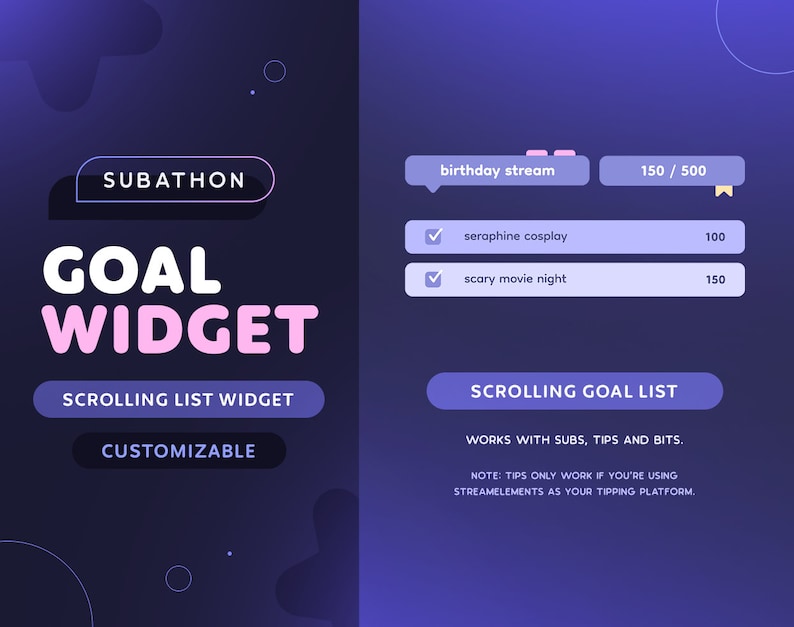 Goal Widget — Scrolling Subathon Goal List | Cute Minimal Customizable ...