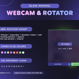 Minimal Webcam & Event Rotator Widget | 8 Color Glow Simple Webcam Border With Sub Goal + Labels ...