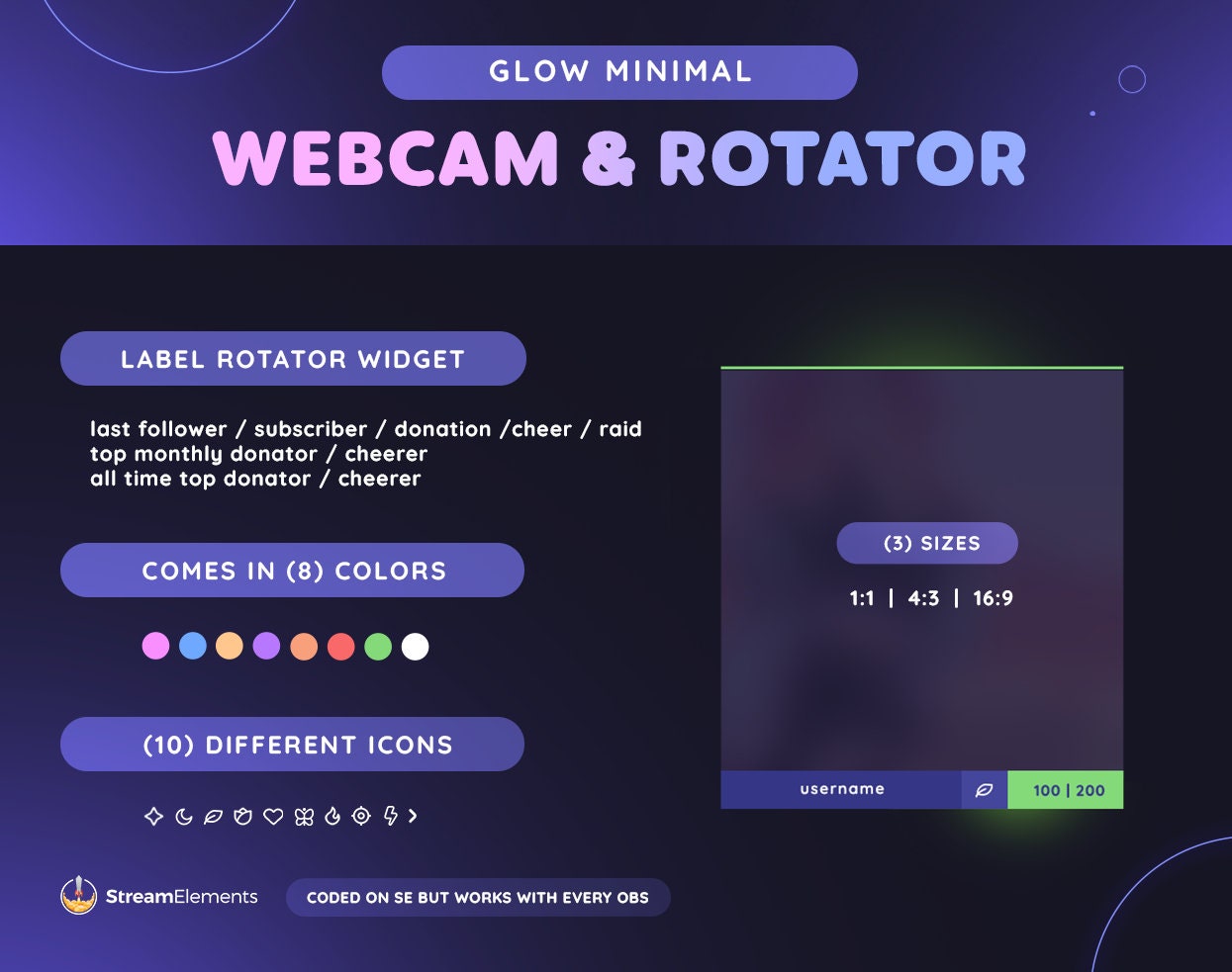 Minimal Webcam & Event Rotator Widget 8 Color Glow Simple - Etsy Canada