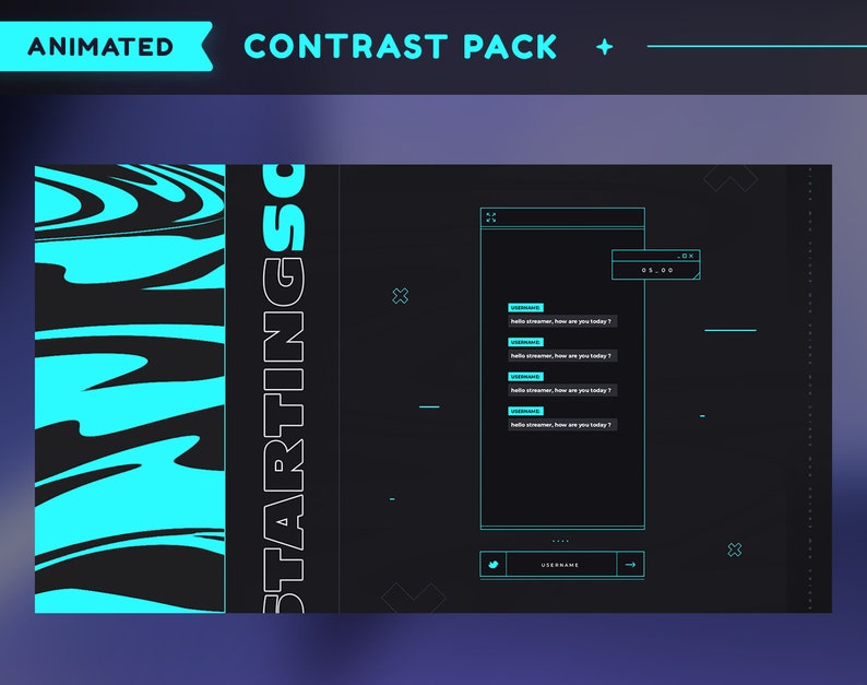 Contrast Animated Twitch Pack Blue Minimal Streamer Package - Etsy