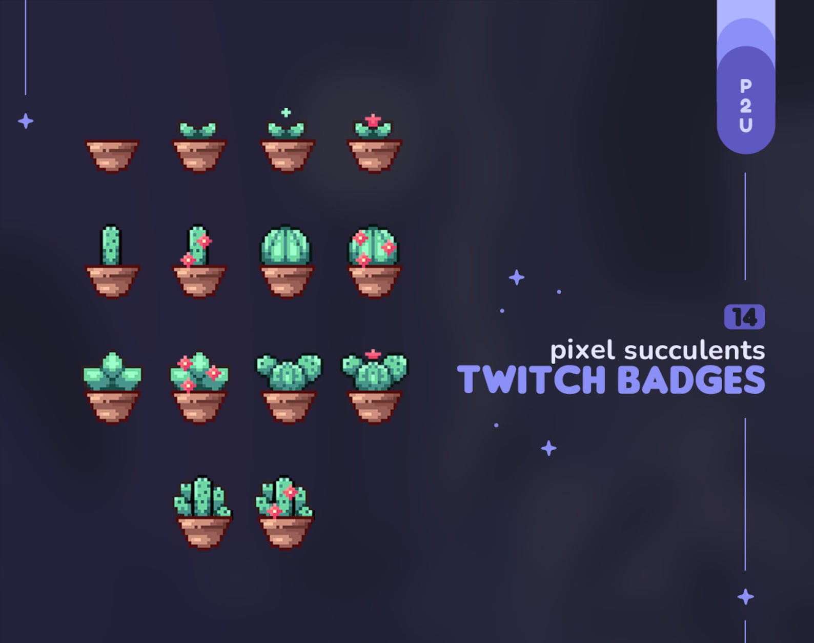 Pixel Succulent Plants Twitch Sub & Bits Badges 14 Pixel - Etsy