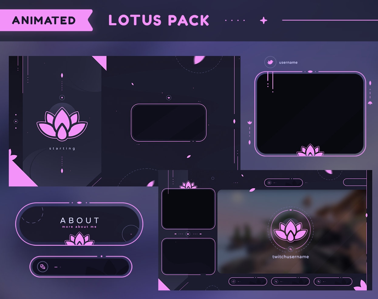Lotus Animated Twitch Pack | Pink Lotus Flower Streamer Package ...
