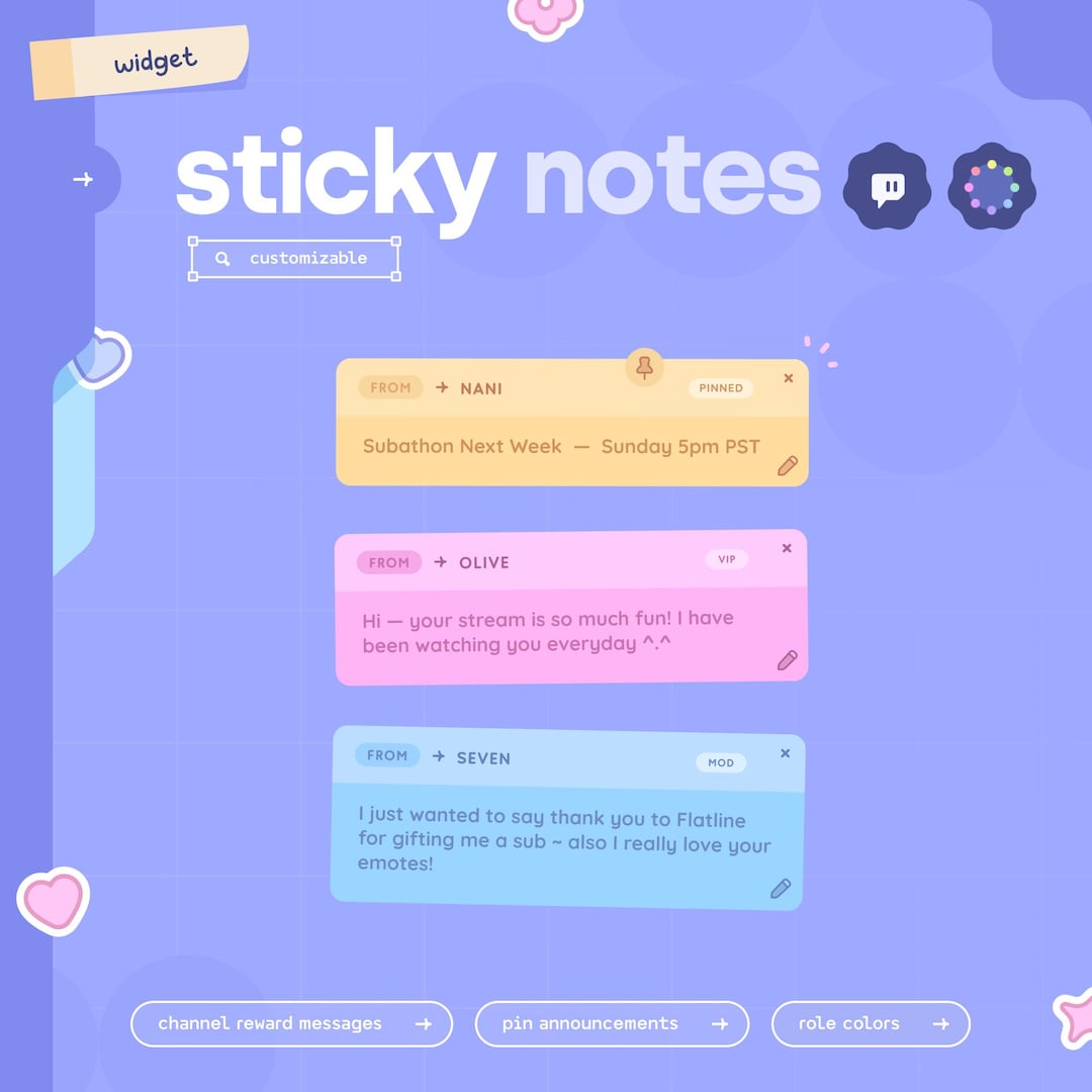 Sticky Note Widget Chat Messages & Announcements • Channel Rewards ...