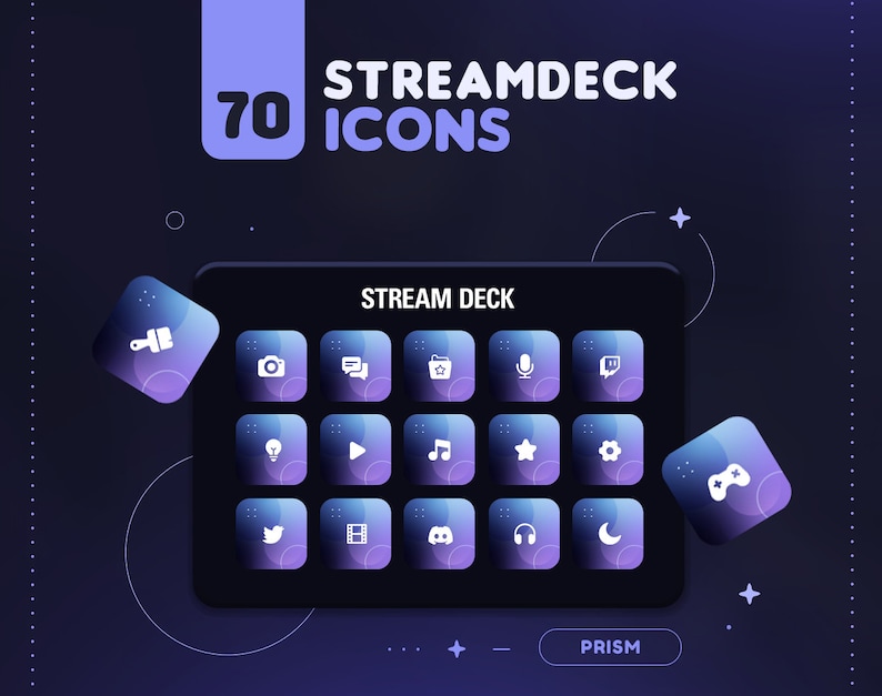 Prism Streamdeck Icon Set | 70+ Minimal Purple & Blue Gradient Icon ...