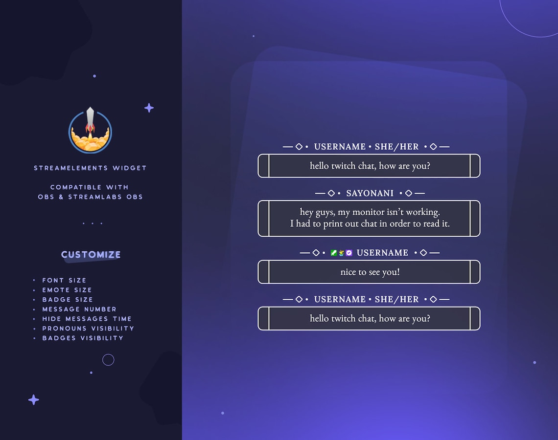 Cosmic Minimal Twitch Chat Widget | Simple Elegant Custom Chatbox for ...