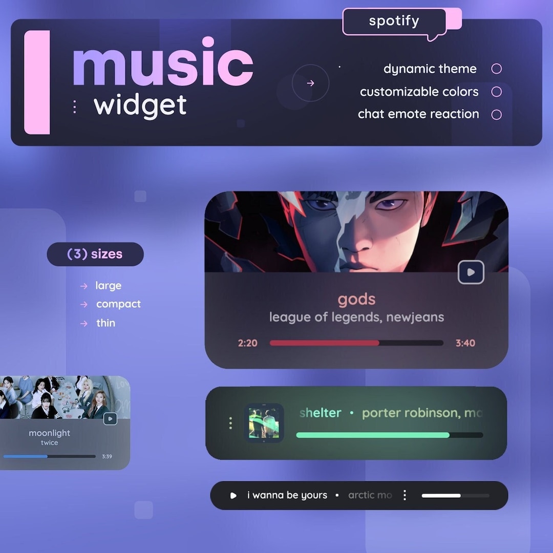 Spotify Music Widget Minimal Song Player for Streamers Album Dynamic Theme Twitch Youtube Kick ...