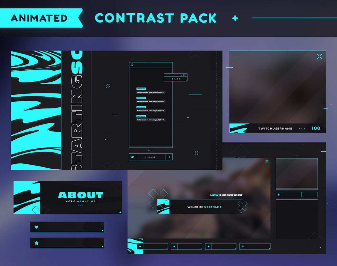 Contrast Animated Twitch Pack Blue Minimal Streamer Package - Etsy