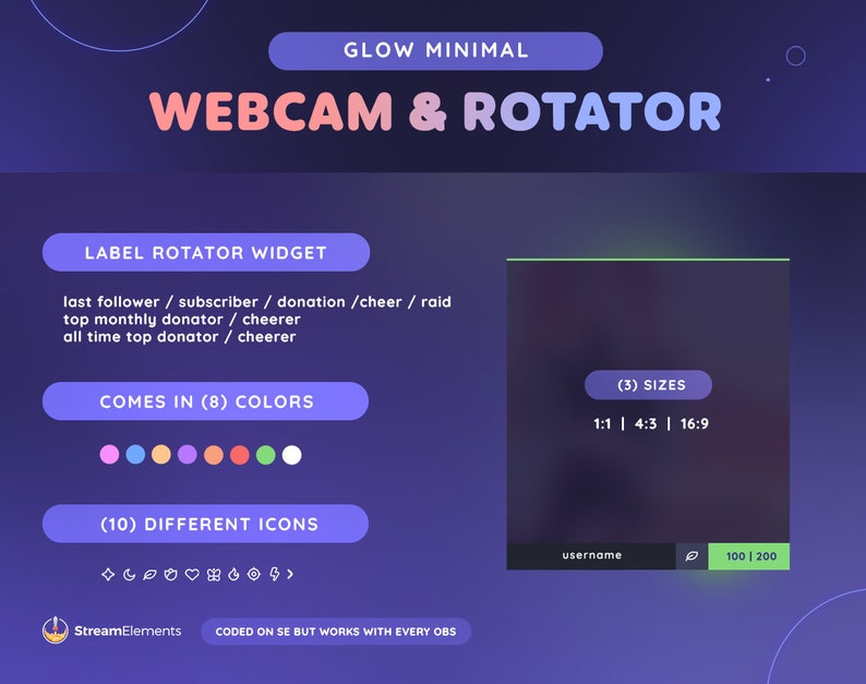 Minimal Webcam & Event Rotator Widget 8 Color Glow Simple - Etsy