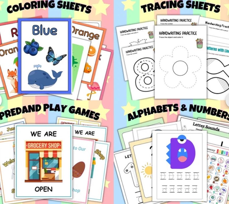 Preschool Pre-k Kindergarten Learning Bundle, Activity Worksheets ...