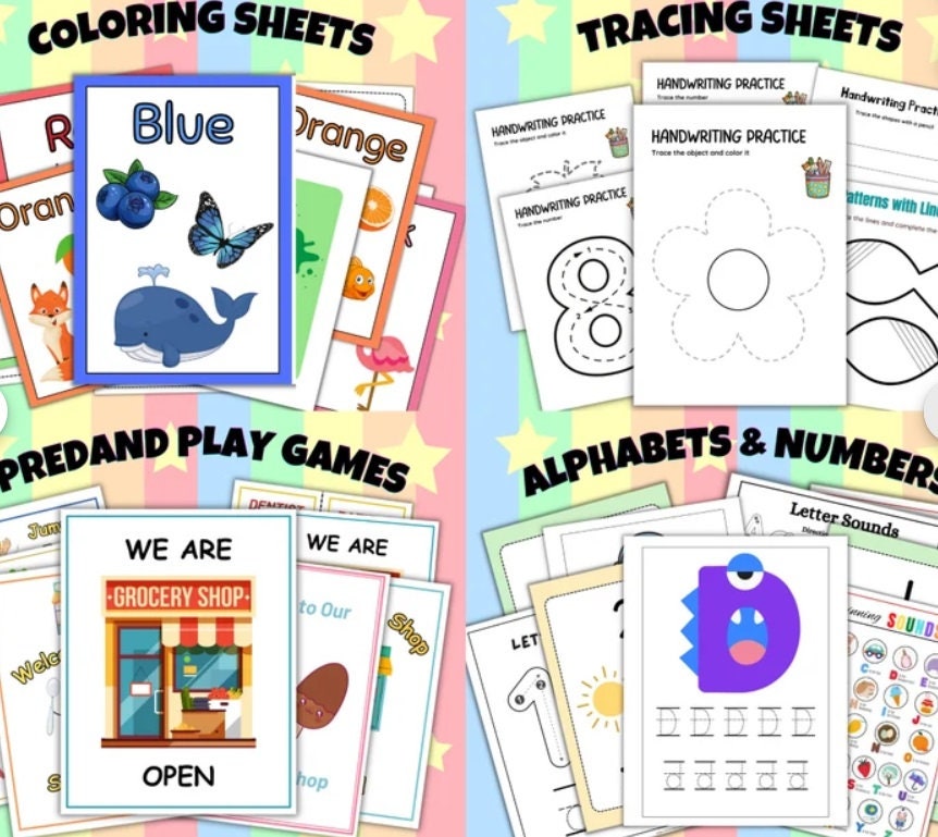 Preschool Pre-k Kindergarten Learning Bundle, Activity Worksheets ...