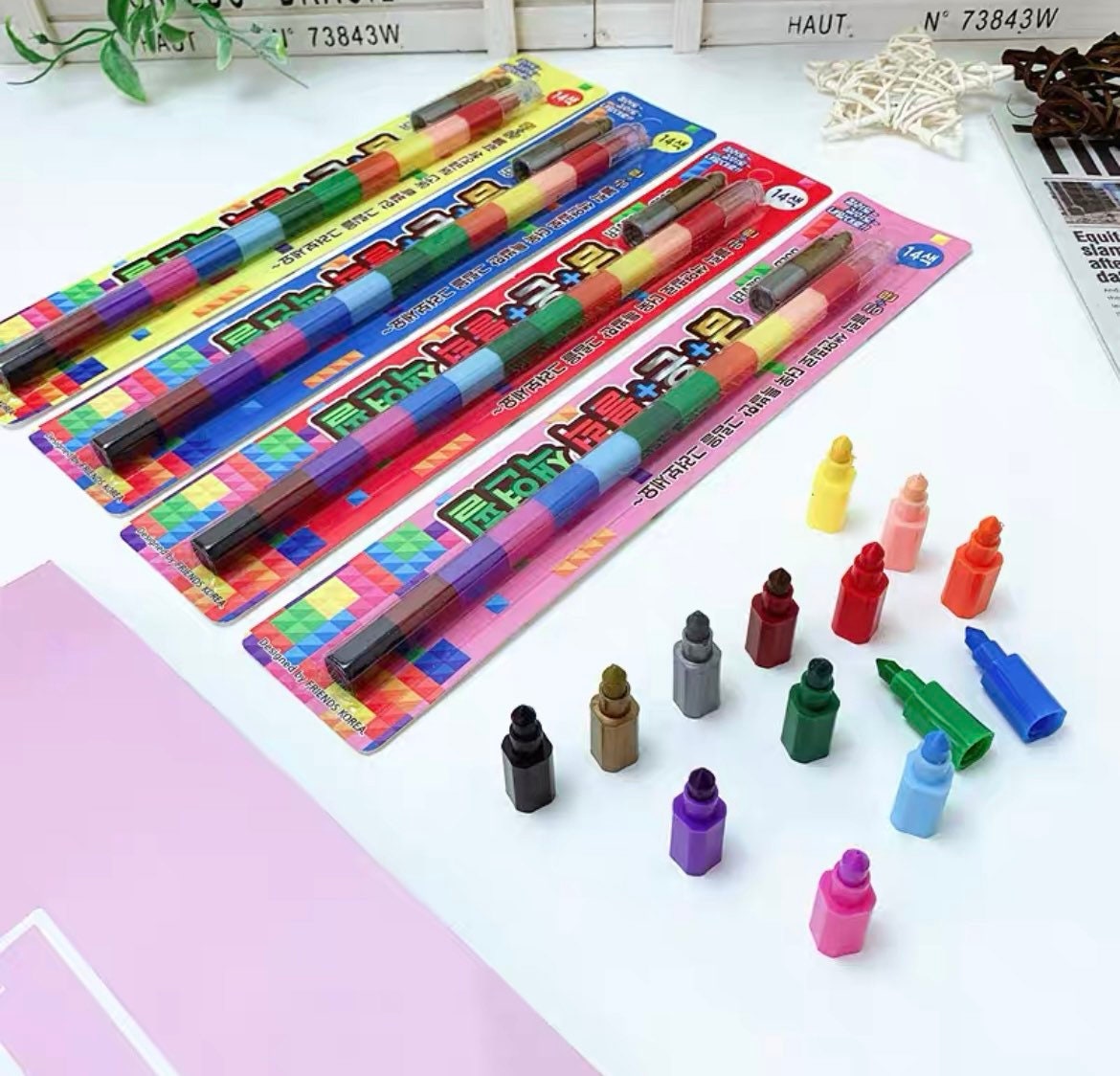 14-color Building Block Crayons: Kawaii Graffiti Pens - Etsy