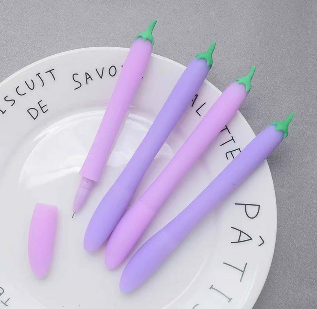 1 Pcs Cute Eggplant Silicone Gel Pen Soft Modeling Black Ink Pen Smooth ...