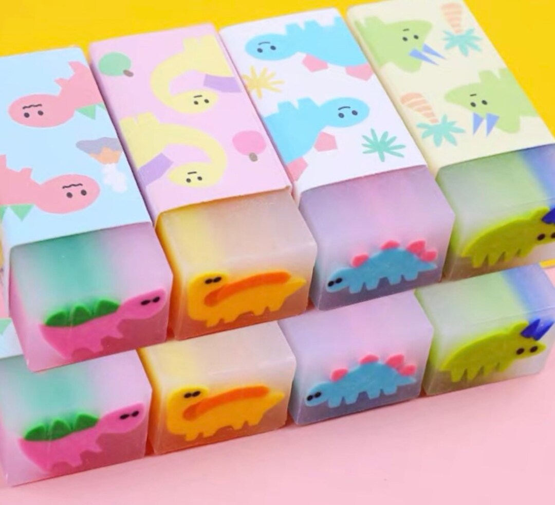 Cute Dinosaur Erasers Set, Soft Rubber Pencil Erasers, School Prizes (4 ...