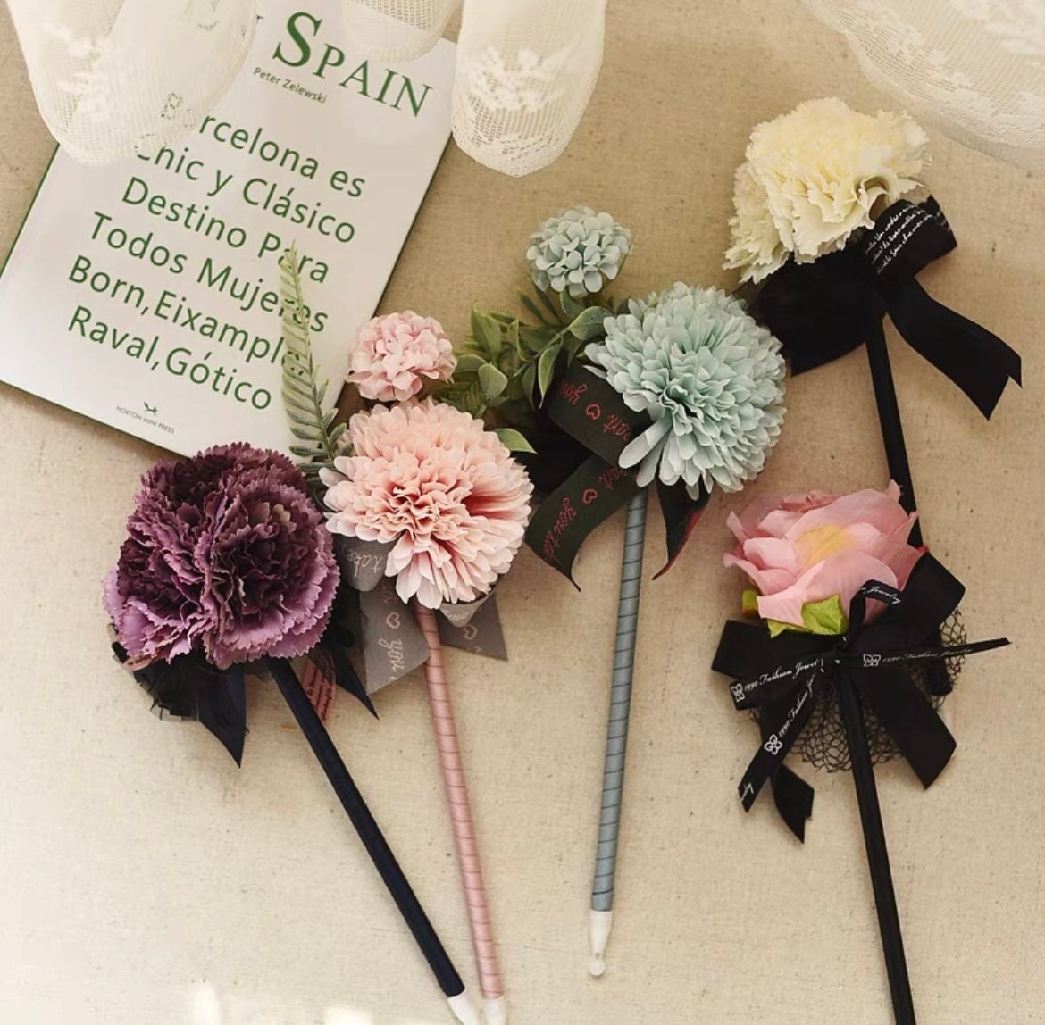 Rose Flower Ballpoint Pen With Bow - Valentine's Gift, Office Pen - Etsy