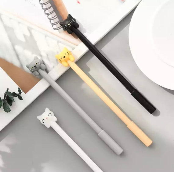 Kawaii gel pens for writing Cute cat black ink pen office | Etsy