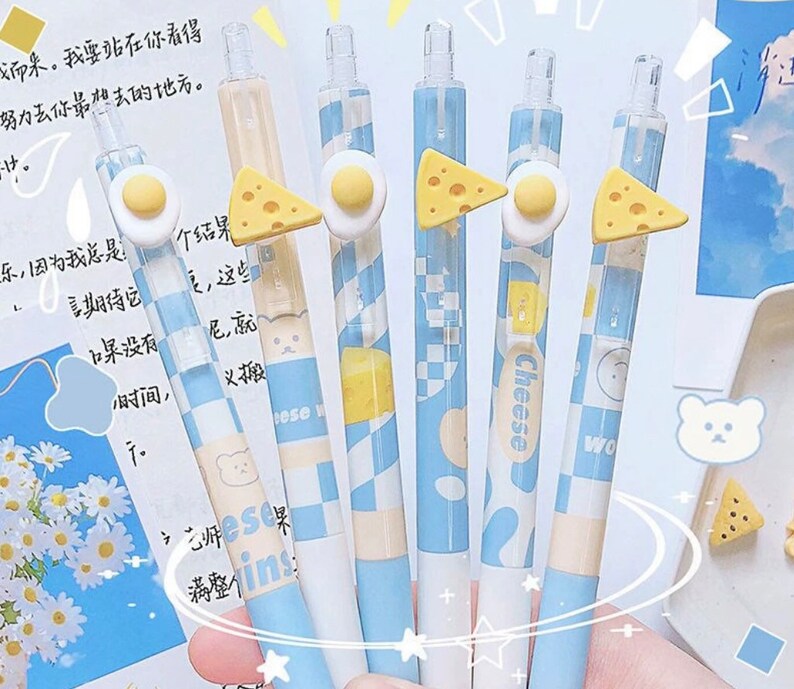 Cheese Kawaii Pens, Retractable Cute Pens, 6pcs/set - Etsy