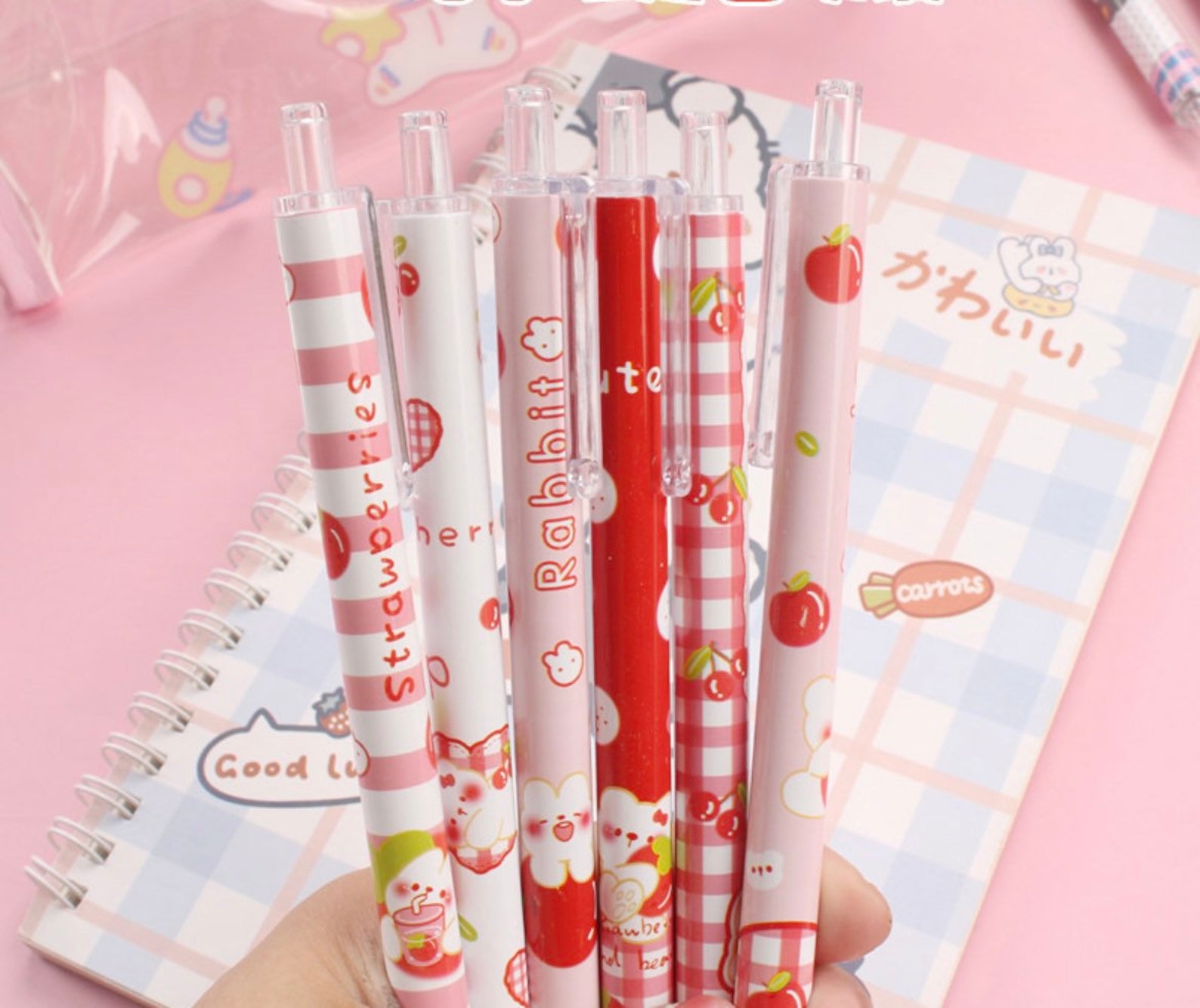 6pcs/set Cartoon Kawaii Ballpoint Pen Retractable Cute Pens 0.5mm Black ...
