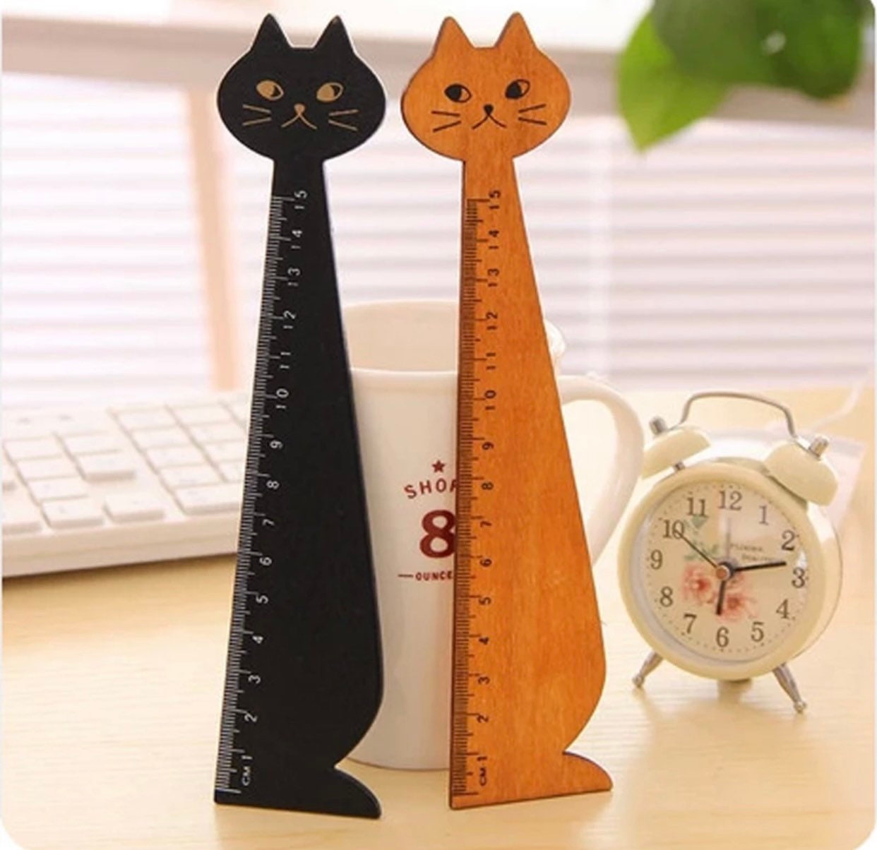 15cm Cute Cat Straight Ruler Wooden Tools Stationery Cartoon Drawing ...